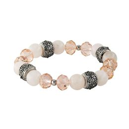 Steuer Armband »Metall 17cm Rosenquarz Glaskristall« rosé 17,0cm Sommerliches Strecharmband aus verschiedenen Steinkugeln und Zierelementen