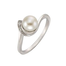 ZEEme Fingerring »Silber 925 rhodiniert mit weißer Perle & Zirkonia« weiß 058 (18,5) Edler Damen-Ring aus echtem 925 Silber rhodiniert