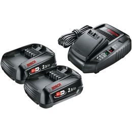Bosch Home and Garden BOSCH HOME & GARDEN Akku Starter-Set »Starter-Set 18 V« 2x 2, 5 Ah/18 Volt Lithium-Ionen Akkus mit Ladegerät AL 1830 CV schwarz