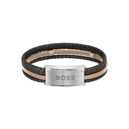 BOSS Armband »Schmuck Edelstahl Armschmuck Lederarmband GALEN« braun-schwarz 21 cm BOSS Schmuck - Herrenlederarmband