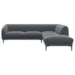 Ecksofa FLEXLUX "Belle Designsofa, L-Form, B/T 268/209 cm" Sofas Gr. B/H/T: 268cm x 74cm x 209cm, Velvet, lange Ottomane rechts, grau (soft grau) Skandinavisches Design, In hochwertiger Verarbeitung