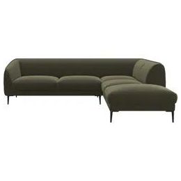 Ecksofa FLEXLUX "Belle Designsofa, L-Form, B/T 268/209 cm" Sofas Gr. B/H/T: 268cm x 74cm x 209cm, Velvet, lange Ottomane rechts, grün (moss green) Skandinavisches Design, In hochwertiger Verarbeitung