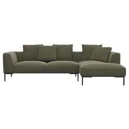 Ecksofa FLEXLUX "Sava Designsofa, bequem und komfortabel, L-Form" Sofas Gr. B/H/T: 329cm x 94cm x 166cm, Struktur, Recamiere rechts, grün (moss green) Taschenferderkern-Sitz mit Kaltschaum, lose Rücken- & Dekokissen