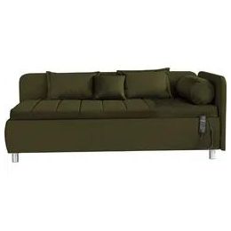 Schlafsofa Alina "Kiana" Sofas Gr. B/H/T: 207 cm x 80 cm x 112,5 cm, Struktur, Armlehne rechts, grün (olivgrau tmd 3) Liegefläche 90200 cm oder 100200 cm, Bettkasten, Zierkissen-Set