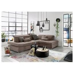 Ecksofa SET ONE BY Musterring "SO 4100 mit komfortablen Federkern und Kopfteilverstellung" Sofas Gr. B/H/T: 291cm x 80cm x 226cm, Luxus-Microfaser Paris, Ottomane rechts, ohne Bettfunktion-mit Sitztiefenverstellung-mit Armlehnenverstellung, grau (taupe 710) wahlweise mit Bettfunktion und Sitztiefenverstellung, L-Form