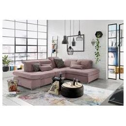 Ecksofa SET ONE BY Musterring "SO 4100 mit komfortablen Federkern und Kopfteilverstellung" Sofas Gr. B/H/T: 291cm x 80cm x 226cm, Luxus-Microfaser Paris, Ottomane rechts, ohne Funktion, lila (flieder 92) wahlweise mit Bettfunktion und Sitztiefenverstellung, L-Form