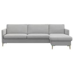 Ecksofa FLEXLUX "Fiore, super Sitzkomfort durch Kaltschaum im Sitz, L-Form" Sofas Gr. B/H/T: 247cm x 85cm x 92cm, Struktur, Chaiselongue rechts, grau (stone grau) schmale Armlehnen, Füße Alu+ Eiche