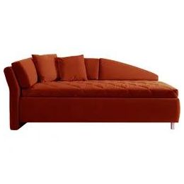 Schlafsofa Alina "Lindsay" Sofas Gr. B/H/T: 223cm x 80cm x 112cm, Samtstoff TSV, Armlehne links, Armlehne links, braun (kupferbraun tsv 22) Bettkasten, Zierkissen-Set aus: 2 Stk. 40x40cm, 1 30x30cm