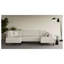 Wohnlandschaft Home Affaire "Wohnlandschaft Arros U-Form, mit Wellenunterfederung" Sofas Gr. B/H/T: 300 cm x 81 cm x 163 cm, Struktur 2, Recamiere rechts, beige (creme) incl. loser Zierkissen, Maße BTH: 30016381 cm, auch in Cord