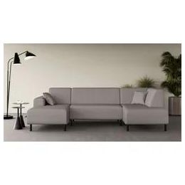 Wohnlandschaft Home Affaire "Wohnlandschaft Arros U-Form, mit Wellenunterfederung" Sofas Gr. B/H/T: 300 cm x 81 cm x 163 cm, Struktur 1, Recamiere links, grau (taupe) incl. loser Zierkissen, Maße BTH: 30016381 cm, auch in Cord