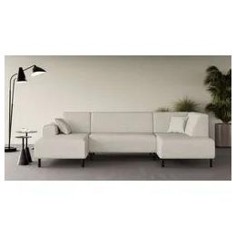 Wohnlandschaft Home Affaire "Wohnlandschaft Arros U-Form, mit Wellenunterfederung" Sofas Gr. B/H/T: 300 cm x 81 cm x 163 cm, Struktur 2, Recamiere links, beige (creme) incl. loser Zierkissen, Maße BTH: 30016381 cm, auch in Cord