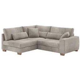 Ecksofa Home Affaire "Helena II, L-Form" Sofas Gr. B/H/T: 227 cm x 68 cm x 190 cm, Veloursstoff, Ottomane links, mit Bettfunktion, grau (taupe) Mit Federkern, wahlweise mit Bett und Taschenfederkern