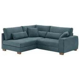 Ecksofa Home Affaire "Helena II, L-Form" Sofas Gr. B/H/T: 227 cm x 68 cm x 190 cm, Material, Ottomane links, ohne Bettfunktion, blau (petrol) Mit Federkern, wahlweise mit Bett und Taschenfederkern