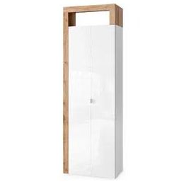 Hochschrank Welltime "Hamburg Höhe 195 cm, Breite 64 Badezimmerschrank mit 2 Türen" Schränke Gr. B/H/T: 64 cm x 195 cm x 35 cm, 2 St., Komplettausführung, braun (weiß, eiche cadiz nb) dekorativer Rahmen, offenes Fach, Metallgriff, viel Stauraum