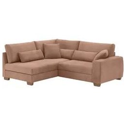 Ecksofa Home Affaire "Helena II, L-Form" Sofas Gr. B/H/T: 227 cm x 68 cm x 190 cm, Material, Ottomane links, mit Bettfunktion, rot (ginger) Mit Federkern, wahlweise mit Bett und Taschenfederkern