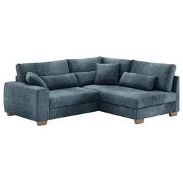 Ecksofa Home Affaire "Helena II, L-Form" Sofas Gr. B/H/T: 227 cm x 68 cm x 190 cm, Veloursstoff, Ottomane rechts, mit Bettfunktion, blau (ocean) Mit Federkern, wahlweise mit Bett und Taschenfederkern