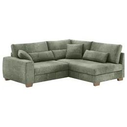 Ecksofa Home Affaire "Helena II, L-Form" Sofas Gr. B/H/T: 227 cm x 68 cm x 190 cm, Veloursstoff, Ottomane rechts, mit Bettfunktion, grün Mit Federkern, wahlweise mit Bett und Taschenfederkern