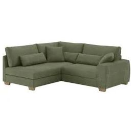 Ecksofa Home Affaire "Helena II DuraSpring" Sofas Gr. B/H/T: 227 cm x 68 cm x 190 cm, Cord, Ottomane links, mit Bettfunktion, grün mit Taschenfederkern, bis 140 kg belastbar, wahlweise Bett