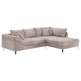 Ecksofa Inosign "Portofino" Sofas Gr. B/H/T: 317cm x 98cm x 228cm, Velours, Recamiere rechts, grau (dolce 4 taupe) Bezugsqualitäten, 13,5 cm hohe Metall-Profilfüße in matt-schwarz