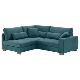 Ecksofa Home Affaire "Helena II DuraSpring" Sofas Gr. B/H/T: 227 cm x 68 cm x 190 cm, Microfaser 1, Ottomane links, mit Bettfunktion, blau (petrol) mit Taschenfederkern, bis 140 kg belastbar, wahlweise Bett