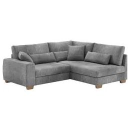 Ecksofa Home Affaire "Helena II DuraSpring" Sofas Gr. B/H/T: 227 cm x 68 cm x 190 cm, Velours, Ottomane rechts, mit Bettfunktion, grau (graphite) mit Taschenfederkern, bis 140 kg belastbar, wahlweise Bett