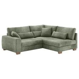 Ecksofa Home Affaire "Helena II DuraSpring" Sofas Gr. B/H/T: 227cm x 68cm x 190cm, Velours, Ottomane rechts, ohne Bettfunktion, grün (dolce 11 green) mit Taschenfederkern, bis 140 kg belastbar, wahlweise Bett