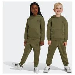 Trainingsanzug Adidas ORIGINALS "HOODIE FZ CARGO" Gr. 122, grün (olive strata) Kinder Sportanzüge