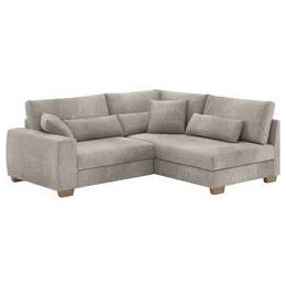 Ecksofa Home Affaire "Helena II DuraSpring" Sofas Gr. B/H/T: 227cm x 68cm x 190cm, Velours, Ottomane rechts, ohne Bettfunktion, grau (dolce 4 taupe) mit Taschenfederkern, bis 140 kg belastbar, wahlweise Bett