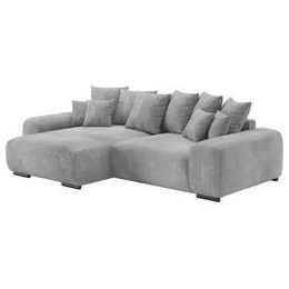 Ecksofa Home Affaire "Sundance" Sofas Gr. B/H/T: 318 cm x 92 cm x 188 cm, Veloursstoff, Recamiere links, silberfarben (dolce 14 silver) Dauerschläfer mit EasyBett-Schlaffunktion, Bettkasten und Topper