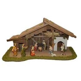 Krippe ALFRED KOLBE "Krippenstall" Weihnachtskrippen braun mit 13 cm Poly-Figuren 11tlg.