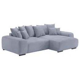 Ecksofa Home Affaire "Sundance" Sofas Gr. B/H/T: 318cm x 92cm x 188cm, Microfaser 1, Recamiere rechts, blau (memphis 1676 blue grey) Dauerschläfer mit EasyBett-Schlaffunktion, Bettkasten und Topper