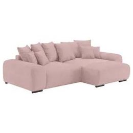 Ecksofa Home Affaire "Sundance II, L-Form" Sofas Gr. B/H/T: 318 cm x 92 cm x 188 cm, Cord, Recamiere rechts, Ausführung Bettkasten / Bettfunktion / Topper, rosa (stripes 8626 flamingo) mit DuraSpring-Taschenfederkern bis 140 kg belastbar