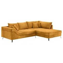 Ecksofa Inosign "Portofino" Sofas Gr. B/H/T: 317cm x 98cm x 228cm, Velours, Recamiere rechts, orange (dolce 9 curry) 4 Bezugsqualitäten, 13,5 cm hohe Metall-Profilfüße in matt-schwarz