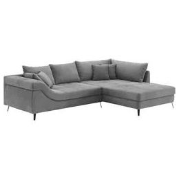 Ecksofa Inosign "Portofino" Sofas Gr. B/H/T: 317cm x 98cm x 228cm, Microfaser, Recamiere rechts, grau (memphis 20 stone) 4 Bezugsqualitäten, 13,5 cm hohe Metall-Profilfüße in matt-schwarz