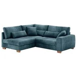 Ecksofa Home Affaire "Helena II DuraSpring" Sofas Gr. B/H/T: 227cm x 68cm x 190cm, Veloursstoff, Ottomane links, ohne Bettfunktion, blau (dolce 13 ocean) mit Taschenfederkern, bis 140 kg belastbar, wahlweise Bett