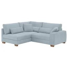 Ecksofa Home Affaire "Helena II DuraSpring" Sofas Gr. B/H/T: 227 cm x 68 cm x 190 cm, Microfaser 2, Ottomane links, ohne Bettfunktion, blau (blaugrau) mit Taschenfederkern, bis 140 kg belastbar, wahlweise Bett