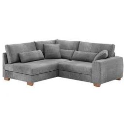 Ecksofa Home Affaire "Helena II DuraSpring" Sofas Gr. B/H/T: 227 cm x 68 cm x 190 cm, Veloursstoff, Ottomane links, ohne Bettfunktion, grau (graphite) mit Taschenfederkern, bis 140 kg belastbar, wahlweise Bett