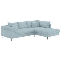 Ecksofa Inosign "Portofino" Sofas Gr. B/H/T: 317cm x 98cm x 228cm, Cord, Recamiere rechts, blau (stripes 8624 blue grey) 4 Bezugsqualitäten, 13,5 cm hohe Metall-Profilfüße in matt-schwarz