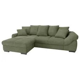 Ecksofa Inosign "Livorno" Sofas Gr. B/H/T: 266cm x 66cm x 188cm, Cord, Recamiere links-Bettfunktion rechts, grün (stripes 8641 green) inkl. Hochschläfer-Bettauszug, XL-Bettkasten weiß beschichtet