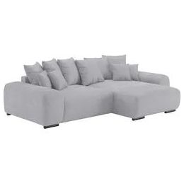 Polsterecke Home Affaire "Sundance II" Sofas Gr. B/H/T: 318 cm x 92 cm x 188 cm, Cord, Recamiere rechts-Bettfunktion links, grau (stripes 8637 warm grey) Dauerschläfer mit EasyBett-Schlaffunktion, Bettkasten und Topper