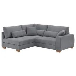 Ecksofa Home Affaire "Helena II DuraSpring" Sofas Gr. B/H/T: 227 cm x 68 cm x 190 cm, Microfaser 2, Ottomane links, mit Bettfunktion, grau (stone) mit Taschenfederkern, bis 140 kg belastbar, wahlweise Bett