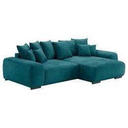 Ecksofa Home Affaire "Sundance II, L-Form" Sofas Gr. B/H/T: 318 cm x 92 cm x 188 cm, Microfaser 1, Recamiere rechts, Ausführung Bettkasten / Bettfunktion / Topper, blau (memphis 13 petrol) mit DuraSpring-Taschenfederkern bis 140 kg belastbar