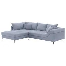 Ecksofa Inosign "Portofino" Sofas Gr. B/H/T: 317cm x 98cm x 228cm, Microfaser, Recamiere links, blau (memphis 1676 blue grey) 4 Bezugsqualitäten, 13,5 cm hohe Metall-Profilfüße in matt-schwarz