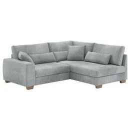 Ecksofa Home Affaire "Helena II DuraSpring" Sofas Gr. B/H/T: 227 cm x 68 cm x 190 cm, Velours, Ottomane rechts, mit Bettfunktion, silberfarben (silber) mit Taschenfederkern, bis 140 kg belastbar, wahlweise Bett