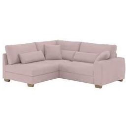 Ecksofa Home Affaire "Helena II DuraSpring" Sofas Gr. B/H/T: 227 cm x 68 cm x 190 cm, Cord, Ottomane links, mit Bettfunktion, rosa (flamingo) mit Taschenfederkern, bis 140 kg belastbar, wahlweise Bett