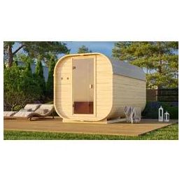 Fasssauna Karibu "Franzi 3", beige (naturbelassen), Saunaofen, externe Steuerung, 9 kW, Saunen