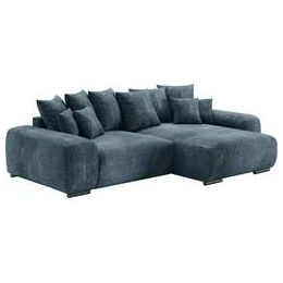 Ecksofa Home Affaire "Sundance" Sofas Gr. B/H/T: 318 cm x 92 cm x 188 cm, Veloursstoff, Recamiere rechts, blau (dolce 13 ocean) Dauerschläfer mit EasyBett-Schlaffunktion, Bettkasten und Topper