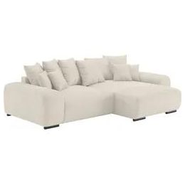 Ecksofa Home Affaire "Sundance" Sofas Gr. B/H/T: 318 cm x 92 cm x 188 cm, Cord, Recamiere rechts, beige (stripes 8622 natur) Dauerschläfer mit EasyBett-Schlaffunktion, Bettkasten und Topper