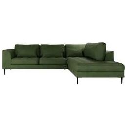 Ecksofa Trendmanufaktur "Luzi, wahlweise mit Schlaffunktion und Bettkasten bestellbar, L-Form" Sofas Gr. B/H/T: 264cm x 80cm x 203cm, Samtvelours, Ottomane rechts, mit Schlaffunktion, mit Bettkasten, grün (rain forest) Designsofa mit Ottomane, Metallfüße schwarz, Breite 264 cm