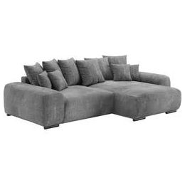 Ecksofa Home Affaire "Sundance" Sofas Gr. B/H/T: 318 cm x 92 cm x 188 cm, Veloursstoff, Recamiere rechts, grau (dolce 16 graphite) Dauerschläfer mit EasyBett-Schlaffunktion, Bettkasten und Topper